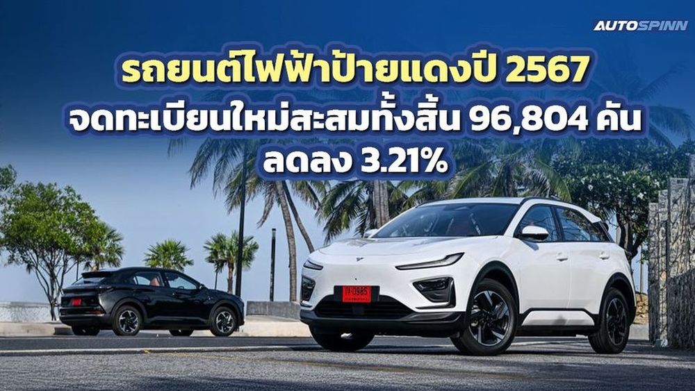 รถยนต์ไฟฟ้าป้ายแดงปี 2567 จดทะเบียนใหม่สะสมไม่ถึงแสนคัน ลดลง 3.21% - EV Trends